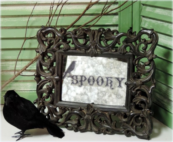Spooky Framed Halloween Aged Mirror