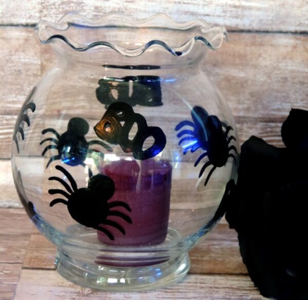 Hand Painted Halloween Spider Candy Dish Candle Holder Ivy Bowl