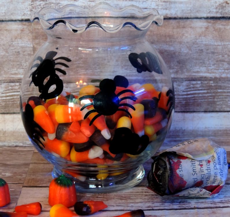 Hand Painted Halloween Spider Candy Dish Candle Holder Ivy Bowl