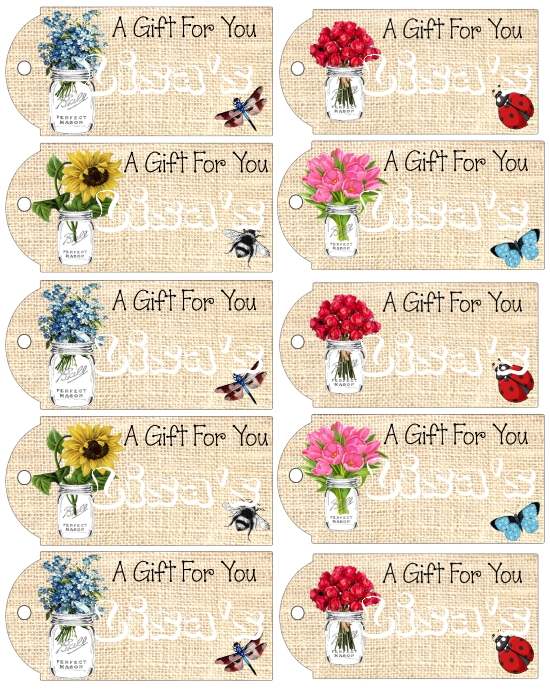 Printable Country Mason Jar Vase Gift Tags Digital Download