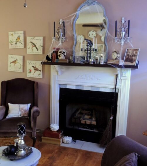 A Spooky DIY Haunted Library Inspired Halloween Mantel