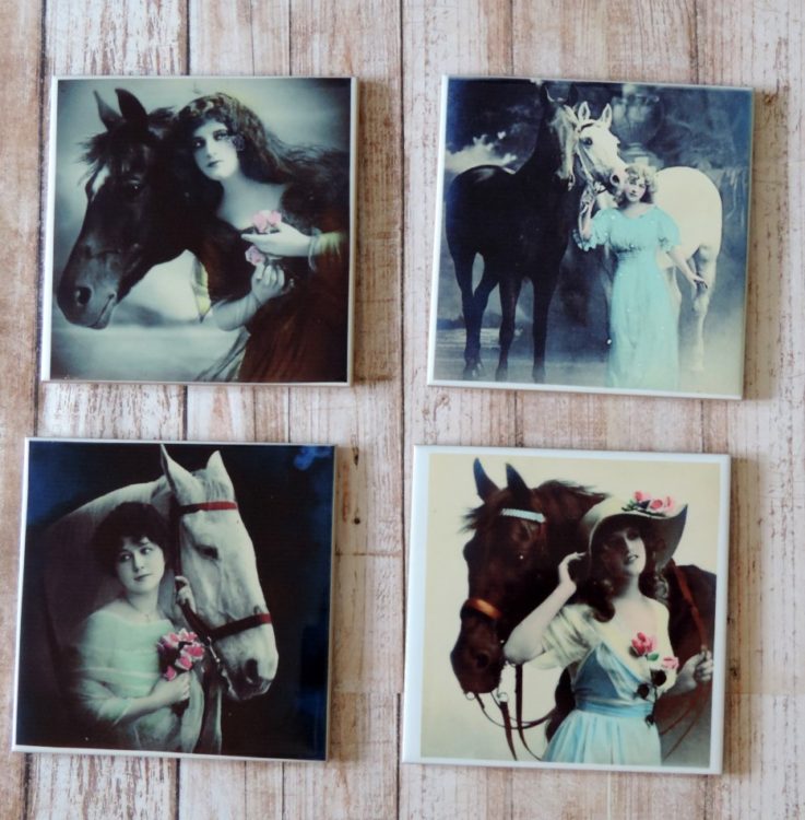 Vintage Victorian Horse Coaster Set, Shabby Chic Horse Coasters