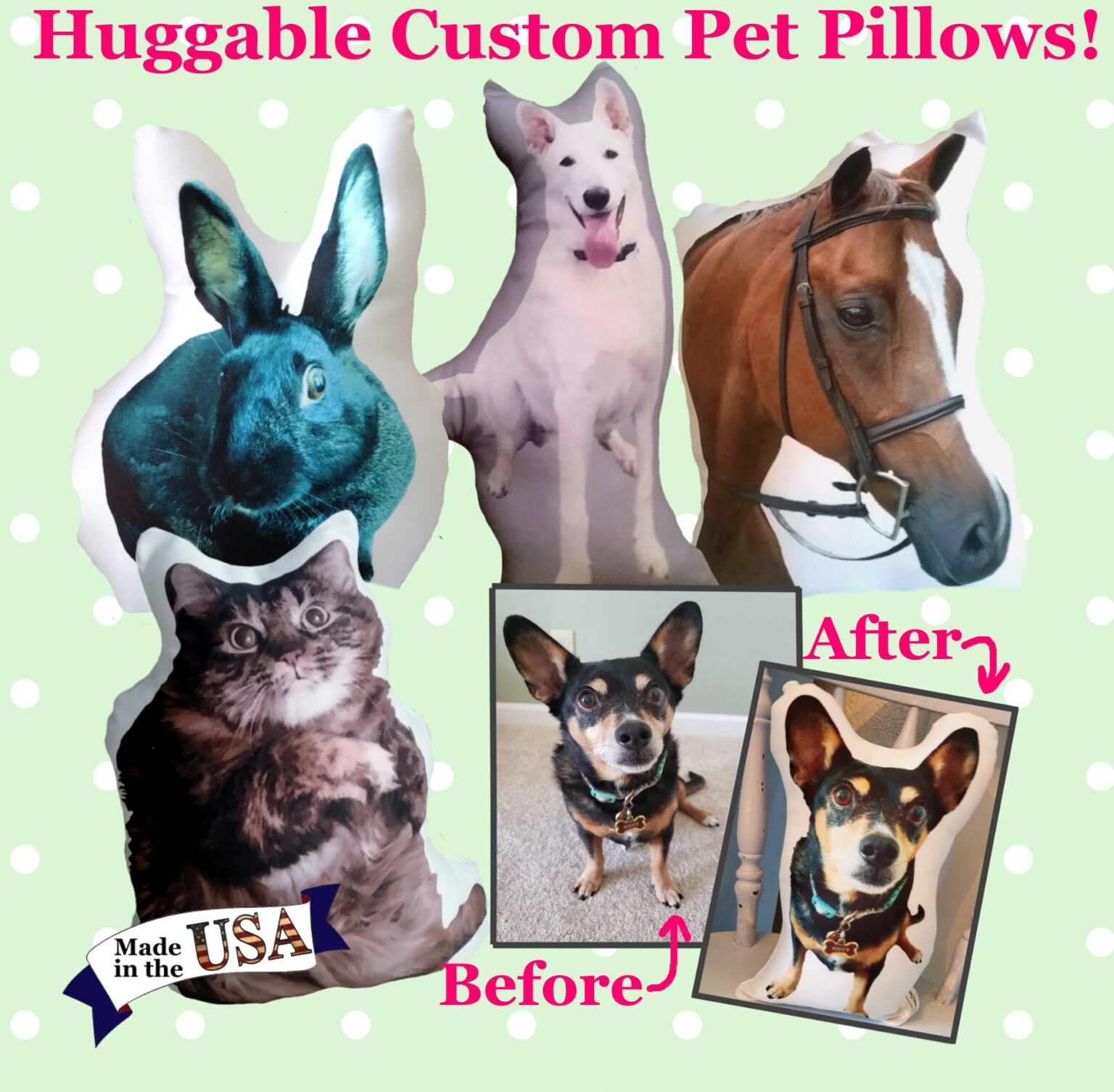 Custom Pet Portrait Pillow Made From Your Photo