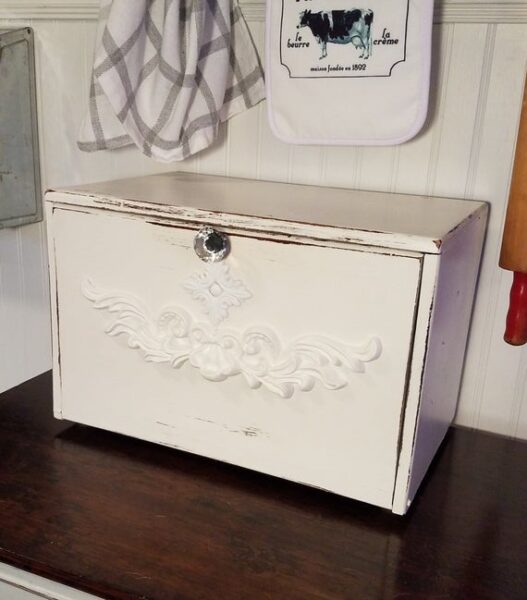 White Distressed Shabby Chic French Bread Box Elegant Kitchen Decor