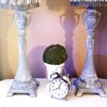 Handmade Gray Ornate French Lamps With Paris Photo Shades