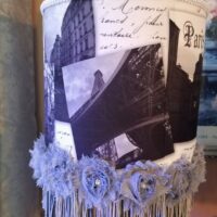 Handmade Gray Ornate French Lamps With Paris Photo Shades