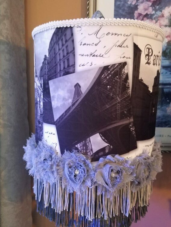 Handmade Gray Ornate French Lamps With Paris Photo Shades