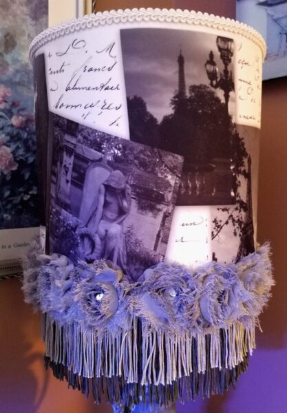 Handmade Gray Ornate French Lamps With Paris Photo Shades