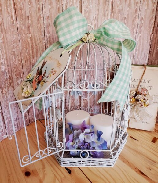 White Shabby Cottage Decorative Birdcage, Cottagecore Decor