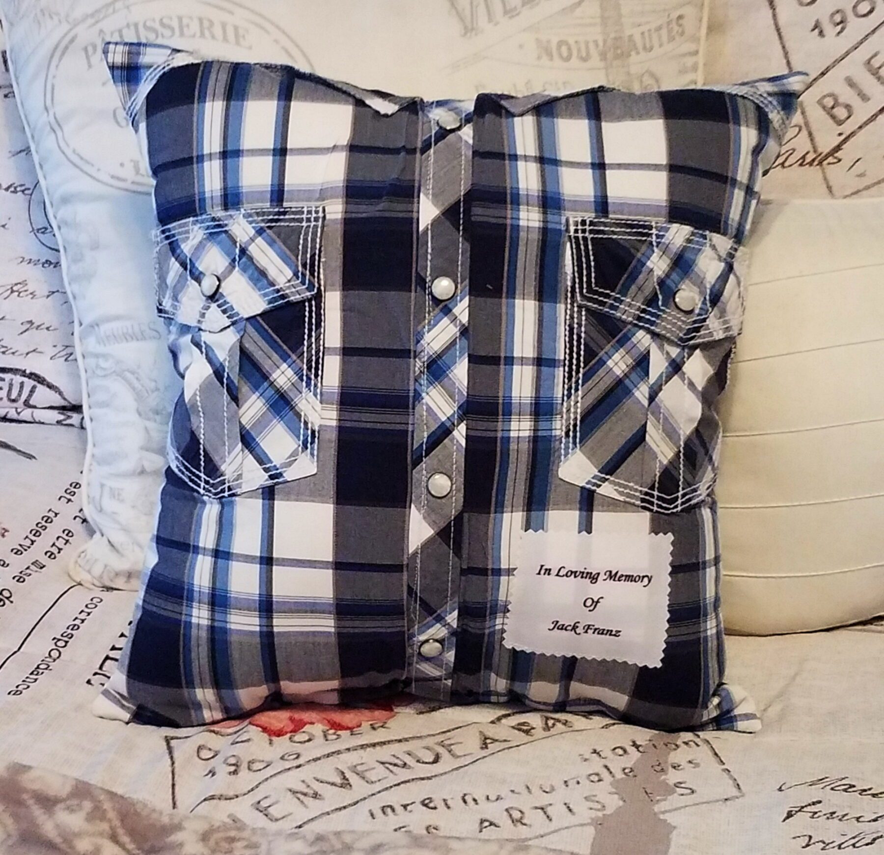 Large Memory Pillow Made From Loved One's Clothing, Bereavement Gift