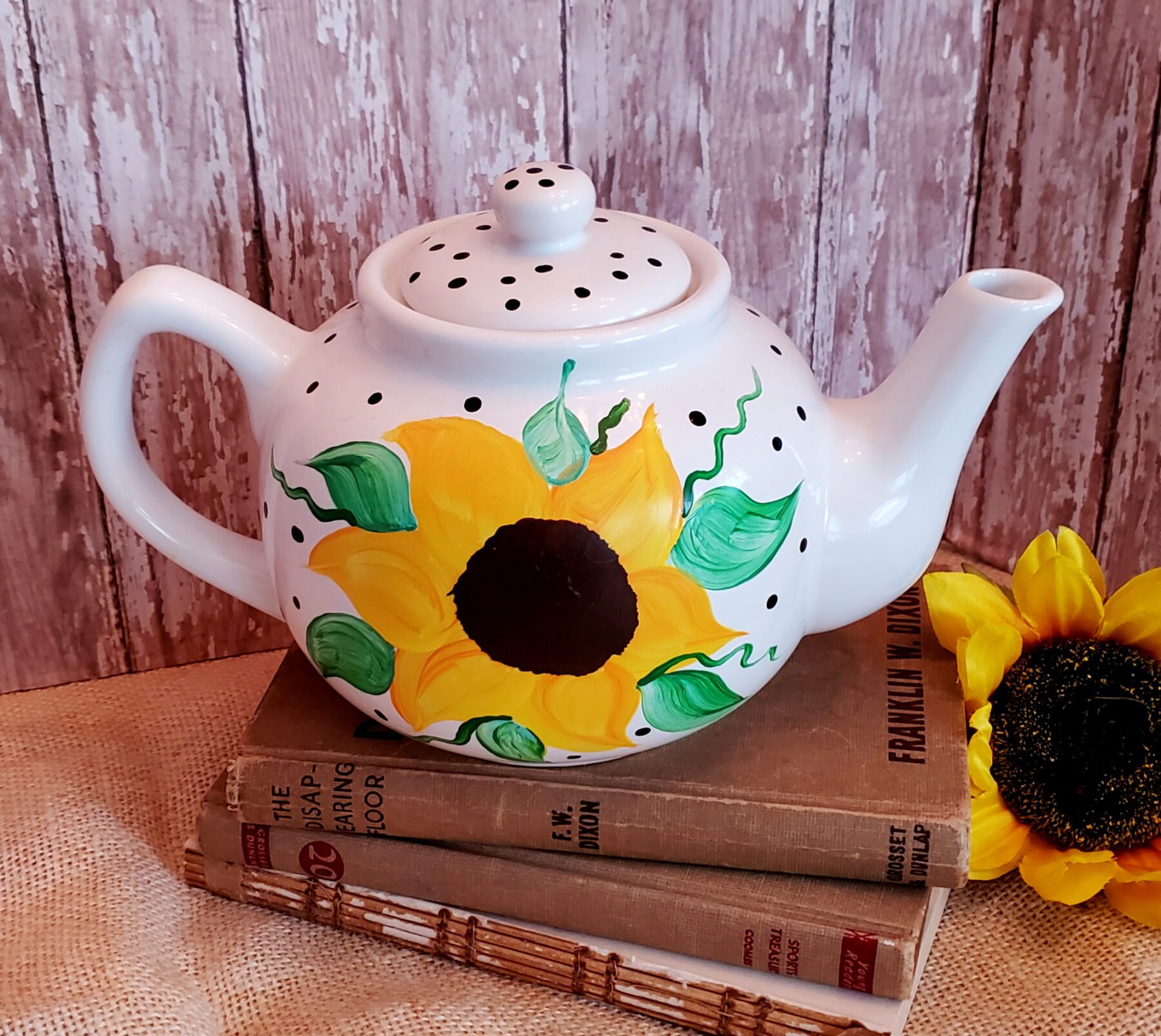 Hand Painted Country Sunflower Tea Pot and Mug Set