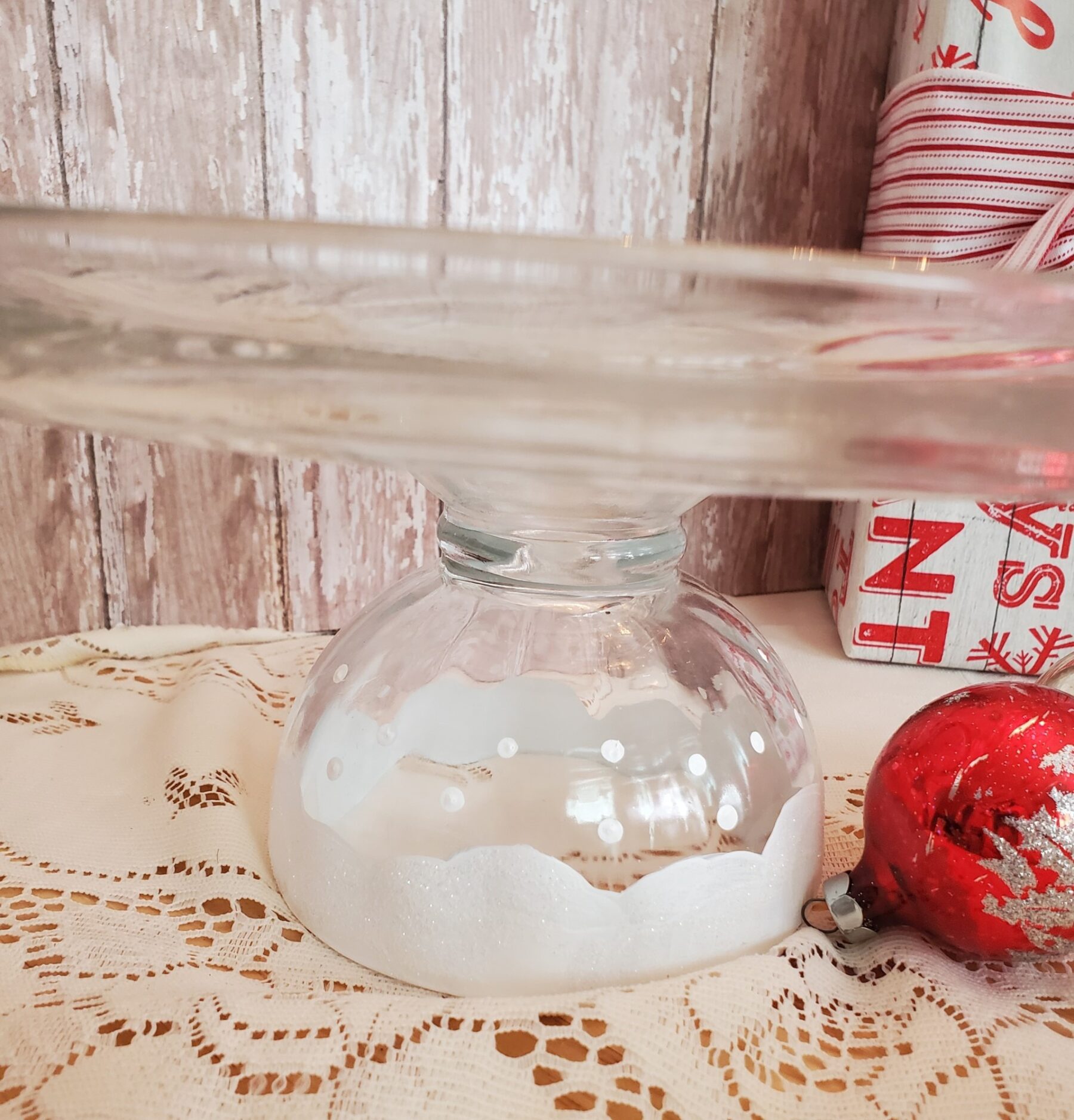 Hand Painted Snowman Christmas Domed Cake Stand OOAK