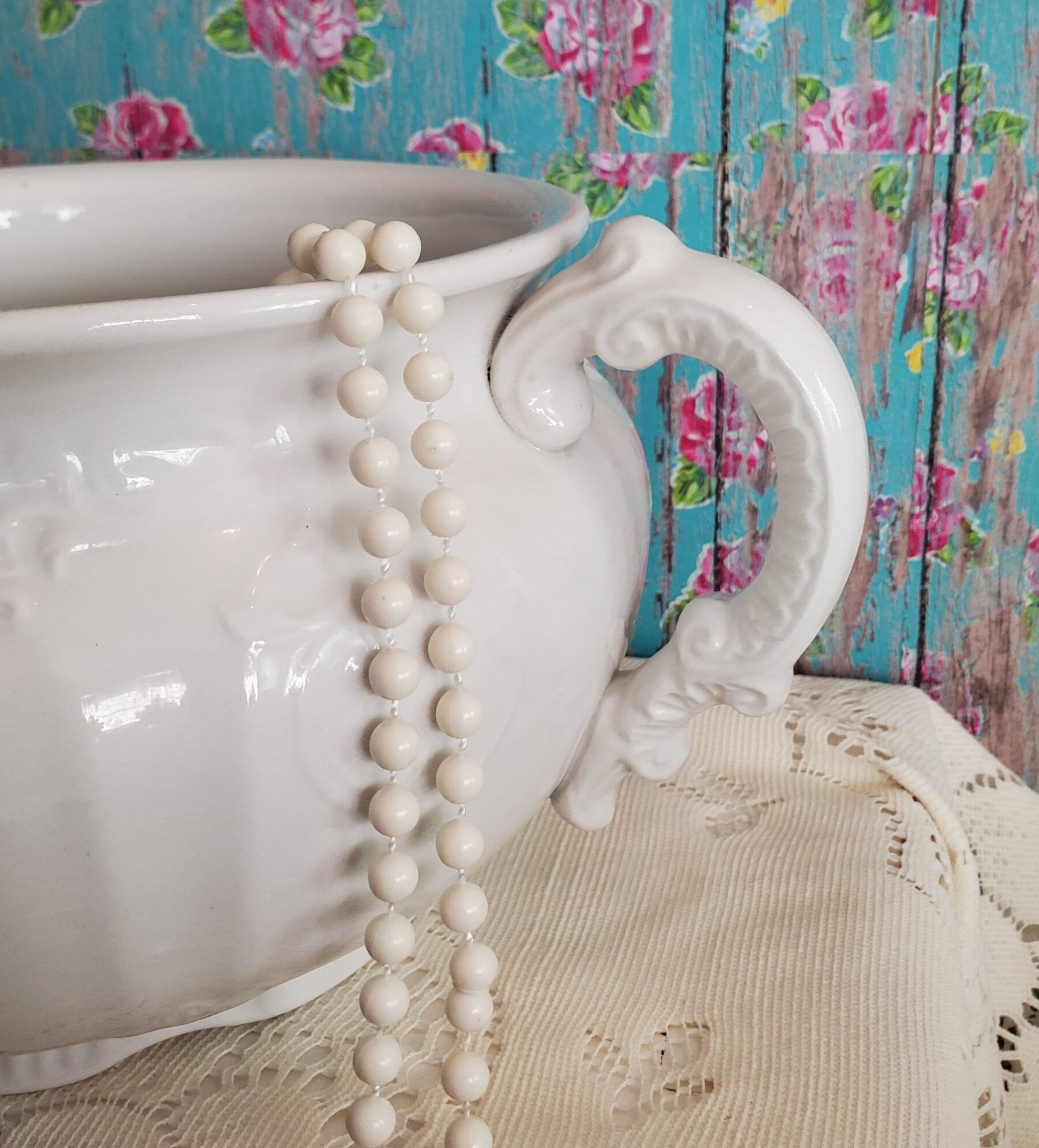 Beautiful Ornate Vintage Victorian Ironstone Chamber Pot