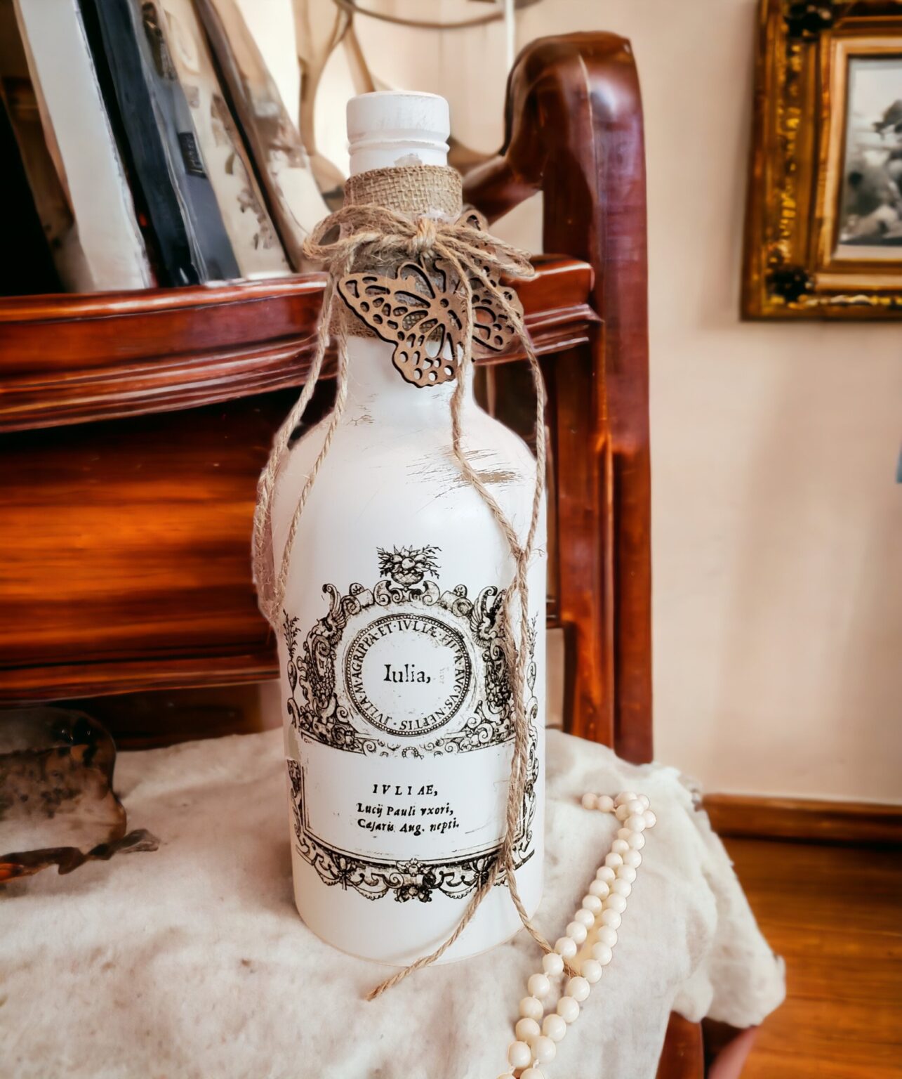 Distressed French Country Decorative Glass Bottle Unique Decor