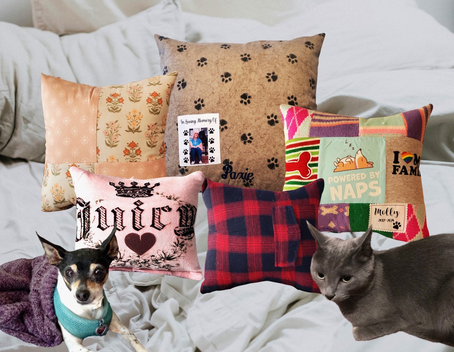 Custom Pet Memory Pillow Made From Pet Clothing & Bedding